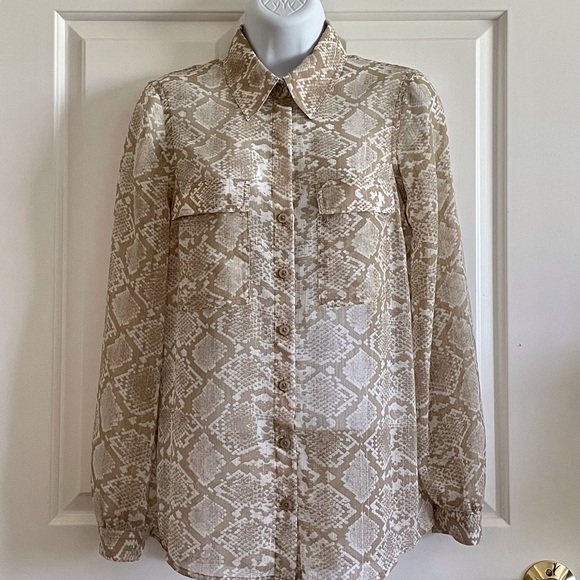 Dana Buchman | Tops | Dana Buchman Sheer Snakeprint Blouse Gold Threads ...